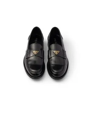 Prada Brushed Leather Loafers - Black