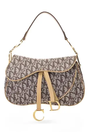 Dior Trotter Canvas Double Saddle Bag - Brown