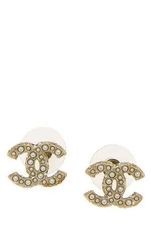 Chanel Cc Stud Earrings - White