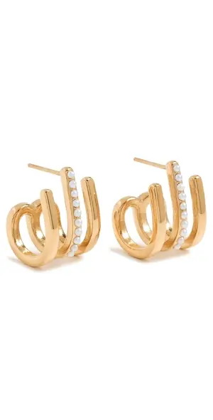 KENNETH JAY LANE Gold Post Huggie Earrings With Imitation Pearls - Gold/pearl