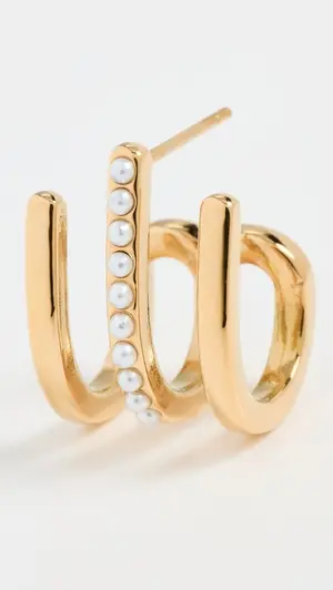 KENNETH JAY LANE Gold Post Huggie Earrings With Imitation Pearls