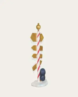 UNIVERSAL STATUES North Pole Sign With Baby Penguin Christmas Decoration
