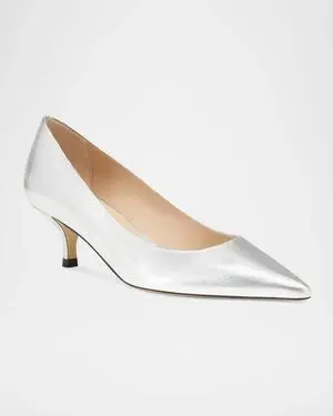 STUART WEITZMAN Metallic Leather Kitten-heel Pumps - Silver