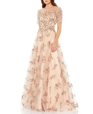 Mac Duggal Embellished Illusion A-line Gown