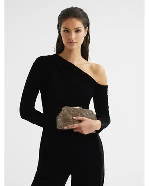 REISS Adaline Crystal Clutch - Gold