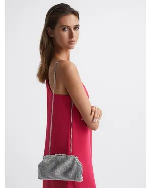 REISS Adaline Crystal Clutch - Silver