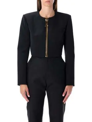 Balmain Cropped Grain De Poudre Wool Jacket - Black