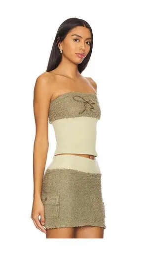 ZEMETA Ribbon Stud Fuzzy Tube Top