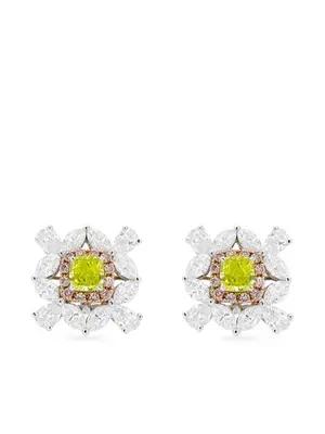 HYT JEWELRY 18k White Gold Diamond Stud Earrings - Green