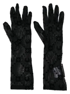 MARINE SERRE Flocked-monogram Gloves - Black