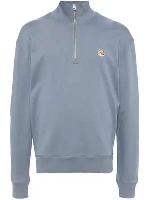 Maison Kitsuné Fox Head-patch Half-zip Sweatshirt - Blue