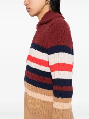 Maison Kitsuné Striped Cable Zipped Cardigan - Red