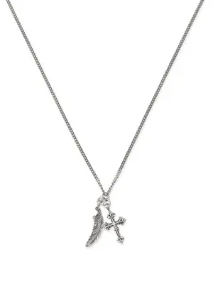 Emanuele Bicocchi Feather And Cross Necklace - Silver