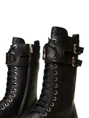 TWINSET Oval T Leather Combat Boots