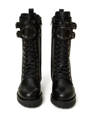 TWINSET Oval T Leather Combat Boots