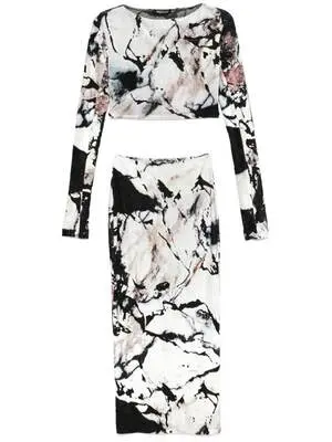 Roberto Cavalli Marble-print Skirt Set - Neutrals