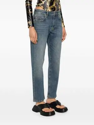 Versace Logo-embroidered Slim-cut Jeans