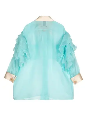 EDWARD ACHOUR PARIS Ruffled Silk Shirt - Blue