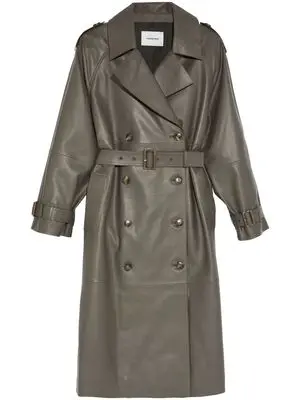 YVES SALOMON Belted Lambskin Leather Trench Coat - Grey