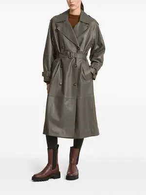 YVES SALOMON Belted Lambskin Leather Trench Coat - Grey