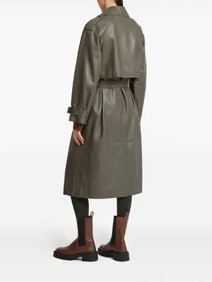 YVES SALOMON Belted Lambskin Leather Trench Coat - Grey
