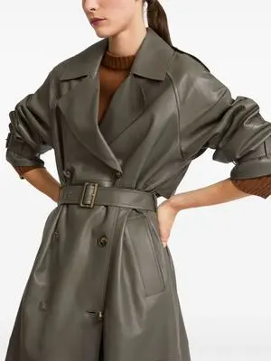 YVES SALOMON Belted Lambskin Leather Trench Coat - Grey