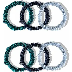 DROWSY SLEEP CO. Skinny Silk Scrunchie Set - Green/black & Blue