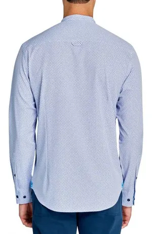 BROOKLYN BRIGADE Slim Fit Micro Geo Recycled 4-way Stretch Performance Long Sleeve Shirt - White/blue