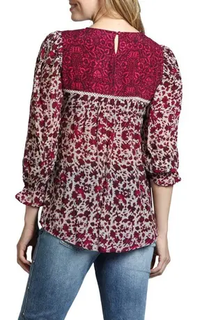 APNY Mixed Media Peasant Top - Red Multi