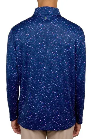 CON.STRUCT Regular Fit Paint Splatter Print Recycled Performance Quarter Zip - Navy/pink