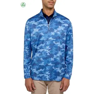 CON.STRUCT Regular Fit Camo Print Recycled Performance Quarter Zip - Navy/blue