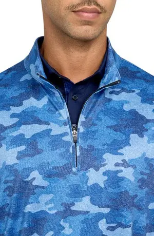 CON.STRUCT Regular Fit Camo Print Recycled Performance Quarter Zip - Navy/blue