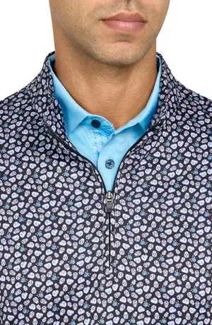 CON.STRUCT Regular Fit Micro Mexi Skull Print Recycled Performance Quarter Zip - Multi