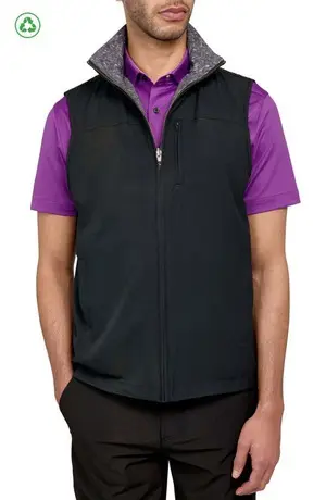 CON.STRUCT Regular Fit Texture Print Recycled Performance Reversible Vest - Black