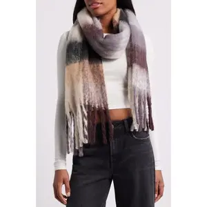 Bp. Fringe Blanket Scarf Brown Plaid