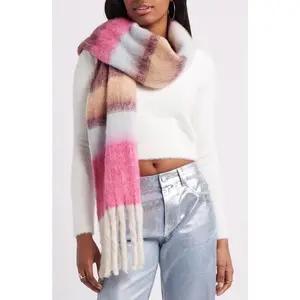 Bp. Fringe Blanket Scarf Brown-pink Multi Stripe