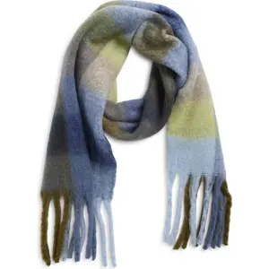 Bp. Fringe Blanket Scarf Green- Blue Plaid