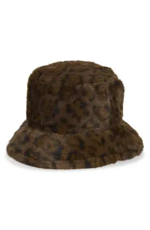 Bp. Faux Fur Bucket Hat - Brown Leopard