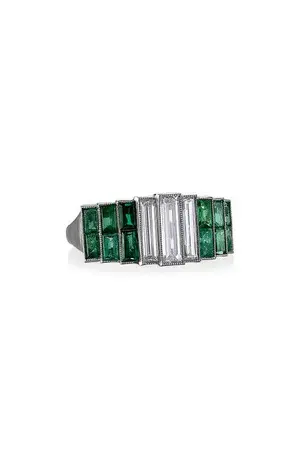 MINDI MOND Icon Baguette Diamond & Colombian Emerald Band - Platinum