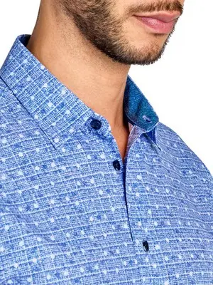 BROOKLYN BRIGADE Slim Fit Denim Dot Recycled 4-way Stretch Performance Long Sleeve Shirt - Blue