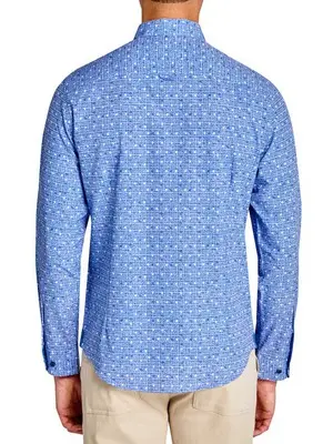 BROOKLYN BRIGADE Slim Fit Denim Dot Recycled 4-way Stretch Performance Long Sleeve Shirt - Blue