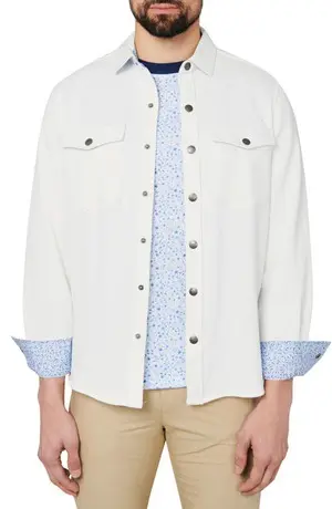 BROOKLYN BRIGADE Solid Waffle Knit Shirt Jacket - White