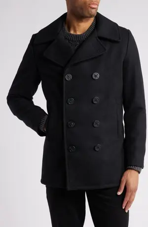 SCHOTT Wool-blend Pea Coat - Navy