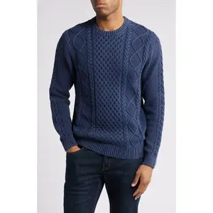 SCHOTT Stonewash Cable Stitch Sweater - Navy