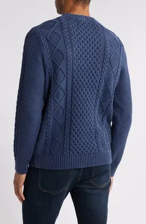 SCHOTT Stonewash Cable Stitch Sweater - Navy