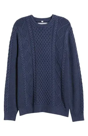 SCHOTT Stonewash Cable Stitch Sweater - Navy