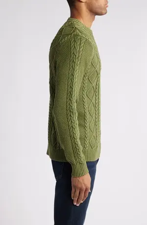 SCHOTT Stonewash Cable Stitch Sweater - Olive