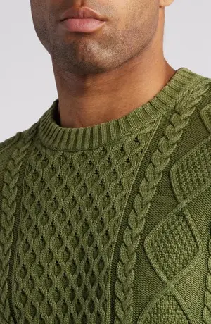 SCHOTT Stonewash Cable Stitch Sweater - Olive