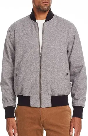 BROOKLYN BRIGADE Herringbone Reversible Bomber Jacket - Black/grey