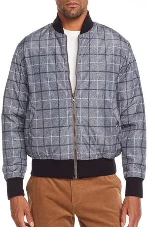 BROOKLYN BRIGADE Herringbone Reversible Bomber Jacket - Black/grey